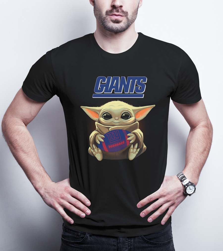 New York Giants Baby Yoda Holding Football T-Shirt