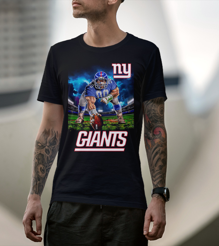 Ny Giants Football 3 Point Stance Nfl Stadium Scene T-Shirt