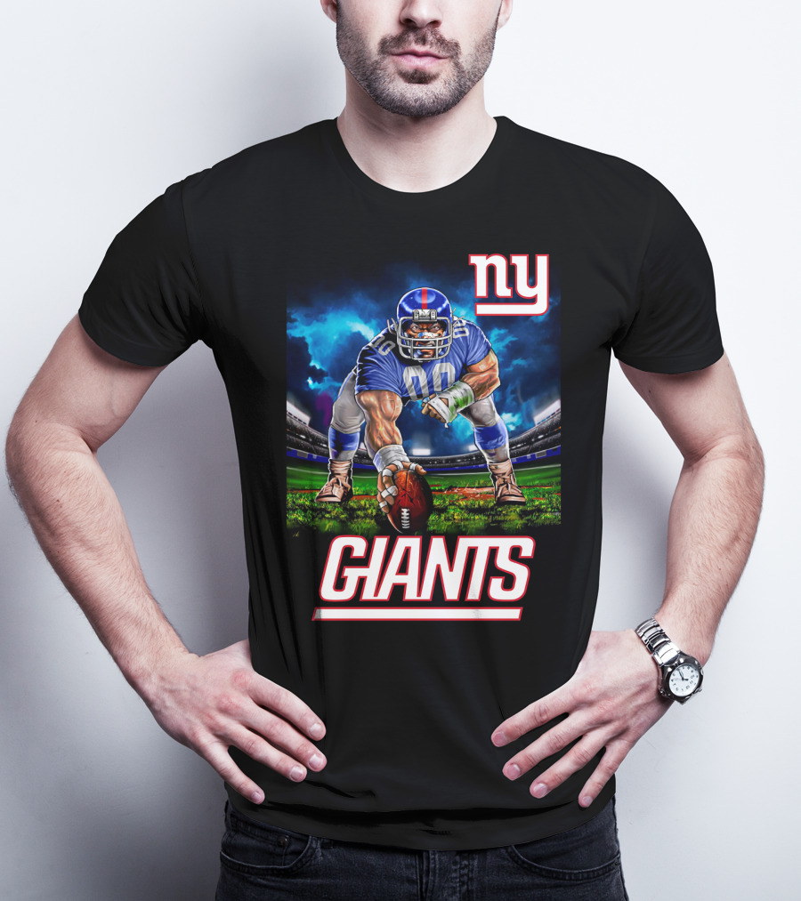 Ny Giants Football 3 Point Stance Nfl Stadium Scene T-Shirt