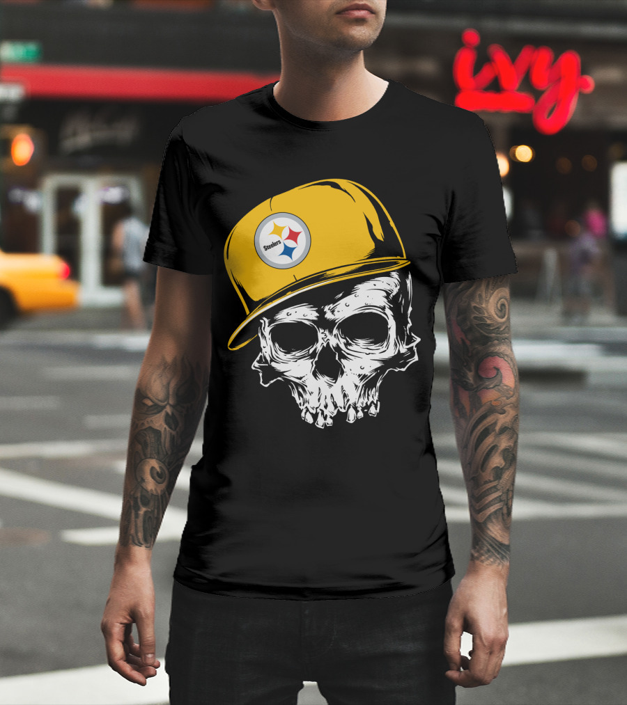 Pittsburgh Steelers Skull With Yellow Cap T-Shirt
