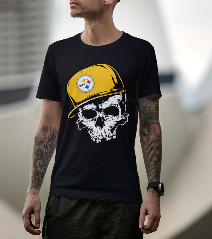 Pittsburgh Steelers Skull With Yellow Cap T-Shirt