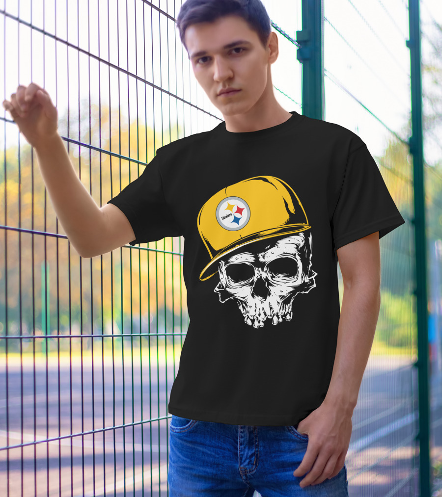 Pittsburgh Steelers Skull With Yellow Cap T-Shirt