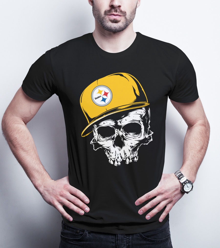 Pittsburgh Steelers Skull With Yellow Cap T-Shirt