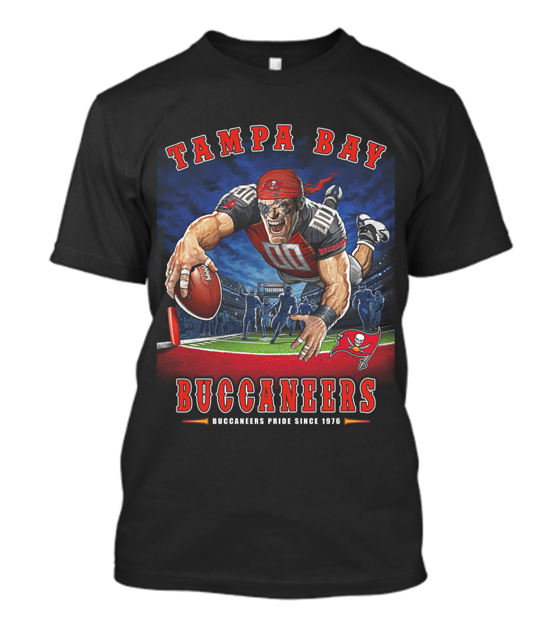 Tampa Bay Buccaneers Pride Since 1976 End Zone Football Action T-Shirt