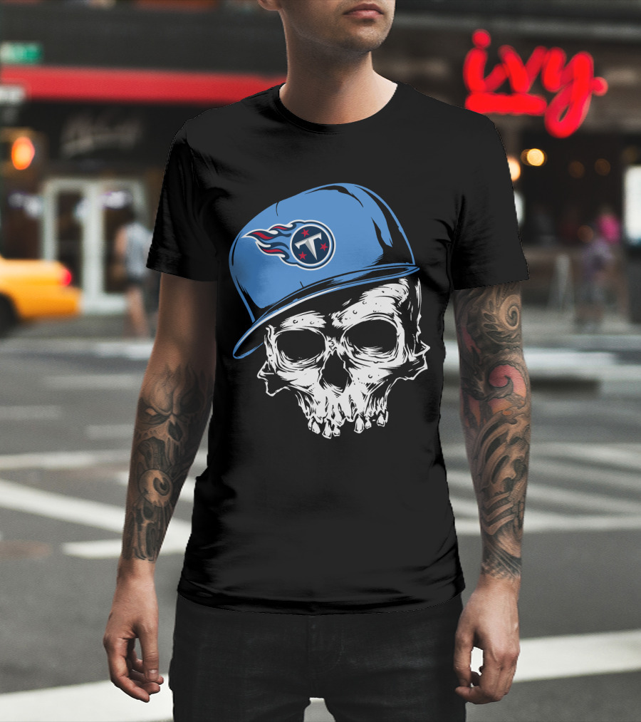 Tennessee Titans Skull With Cap And Iconic Team T-Shirt