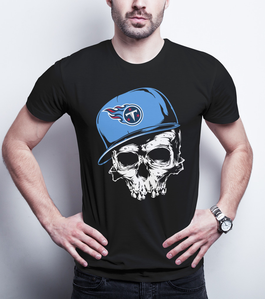 Tennessee Titans Skull With Cap And Iconic Team T-Shirt