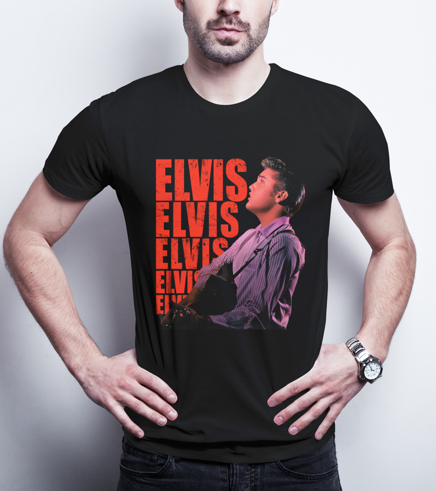 Elvis Vintage Style Portrait With Guitar T-Shirt