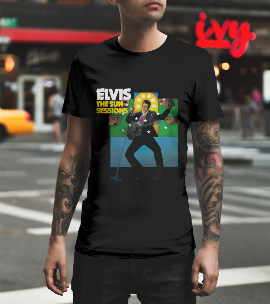 ELVIS The Sun Sessions Iconic Performance Imagery With Guitar And Microphone T-Shirt