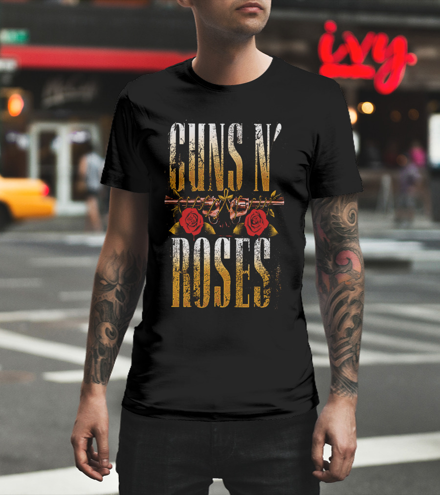 Guns N' Roses Dual Pistols With Red Roses T-Shirt
