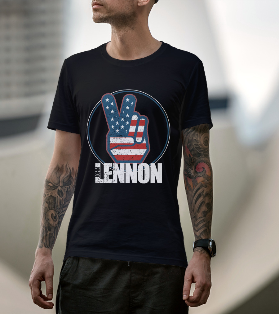 Jln John Lennon Peace Sign American Flag Style T-Shirt