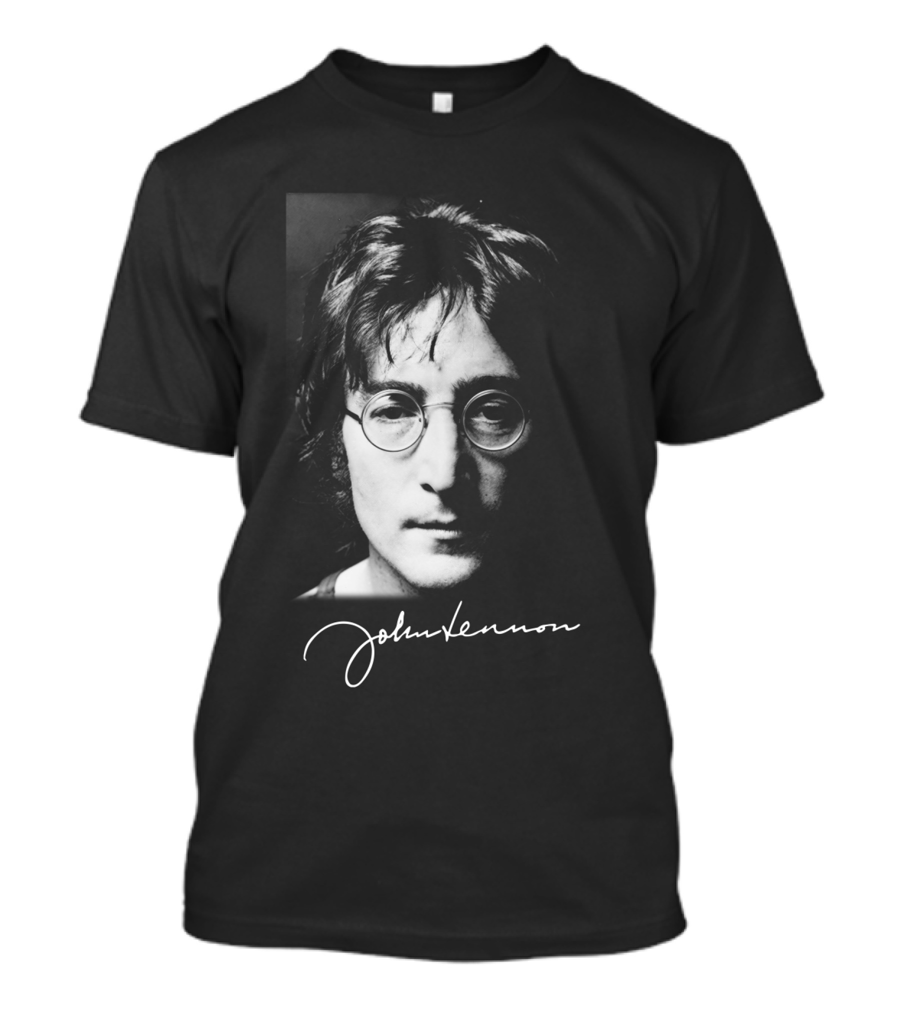 John Lennon Black And White Portrait With Signature T-Shirt