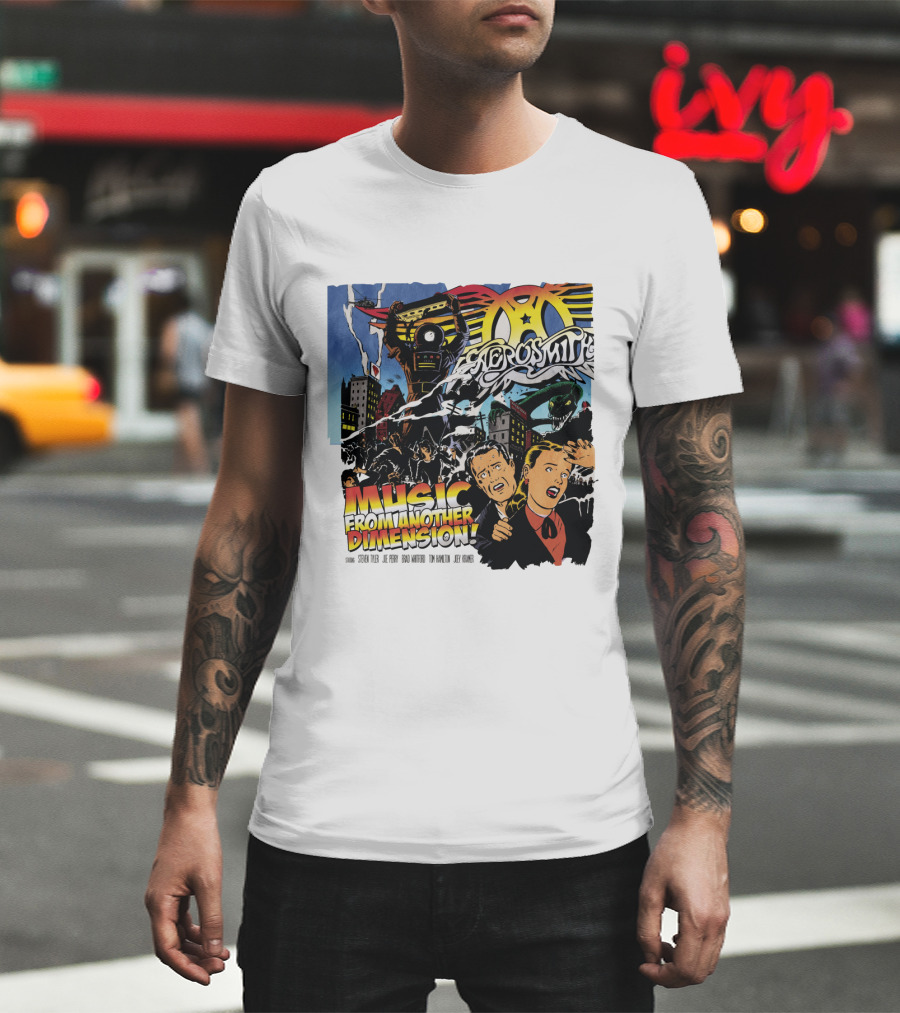 Aerosmith Music From Another Dimension Comic-Style Galactic Robot Skyline T-Shirt
