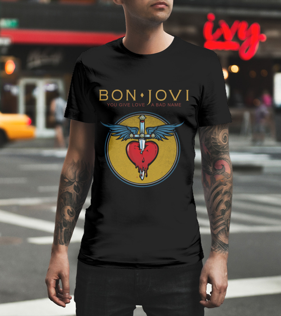 Bon Jovi You Give Love A Bad Name Winged Heart And Sword T-Shirt