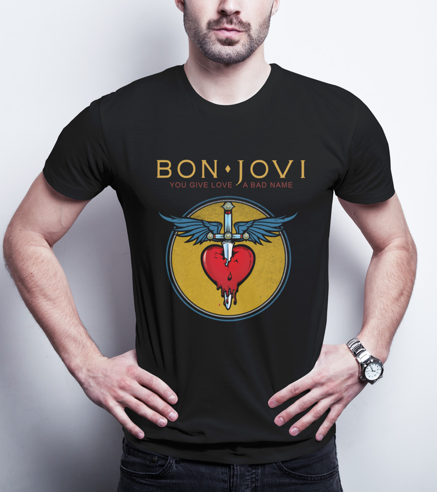 Bon Jovi You Give Love A Bad Name Winged Heart And Sword T-Shirt