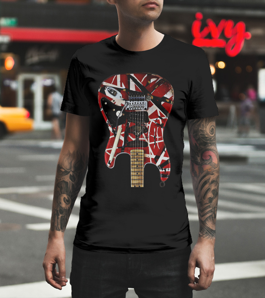 Red And White Striped Electric Guitar T-Shirt