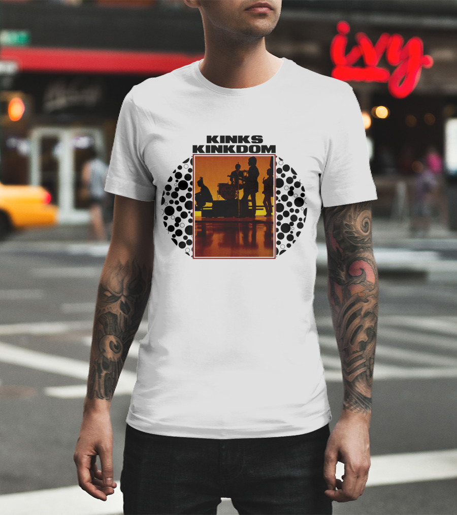 Kinks Kinkdom TKK 08 Band Silhouette With Drum Set And Spotted Circles T-Shirt