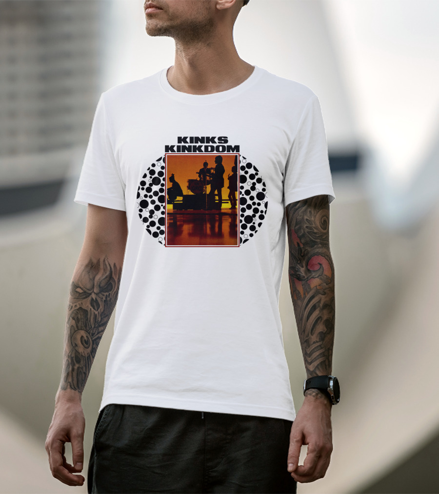 Kinks Kinkdom TKK 08 Band Silhouette With Drum Set And Spotted Circles T-Shirt