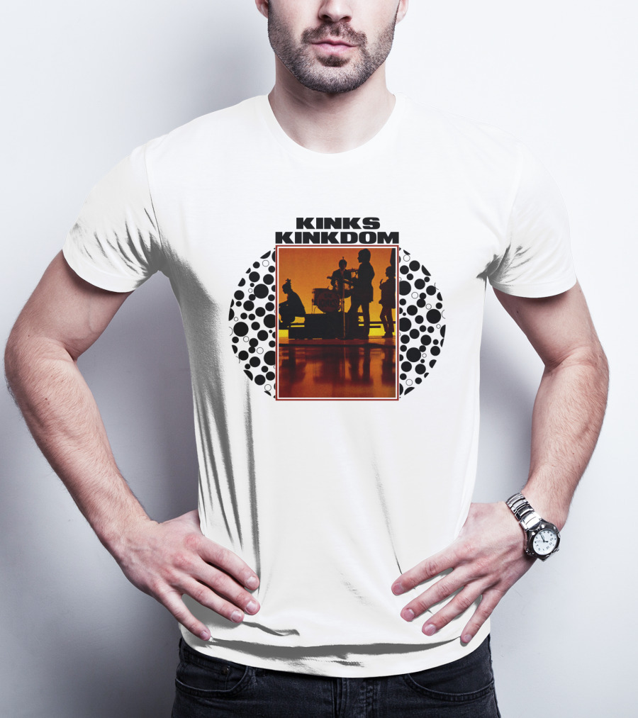Kinks Kinkdom TKK 08 Band Silhouette With Drum Set And Spotted Circles T-Shirt