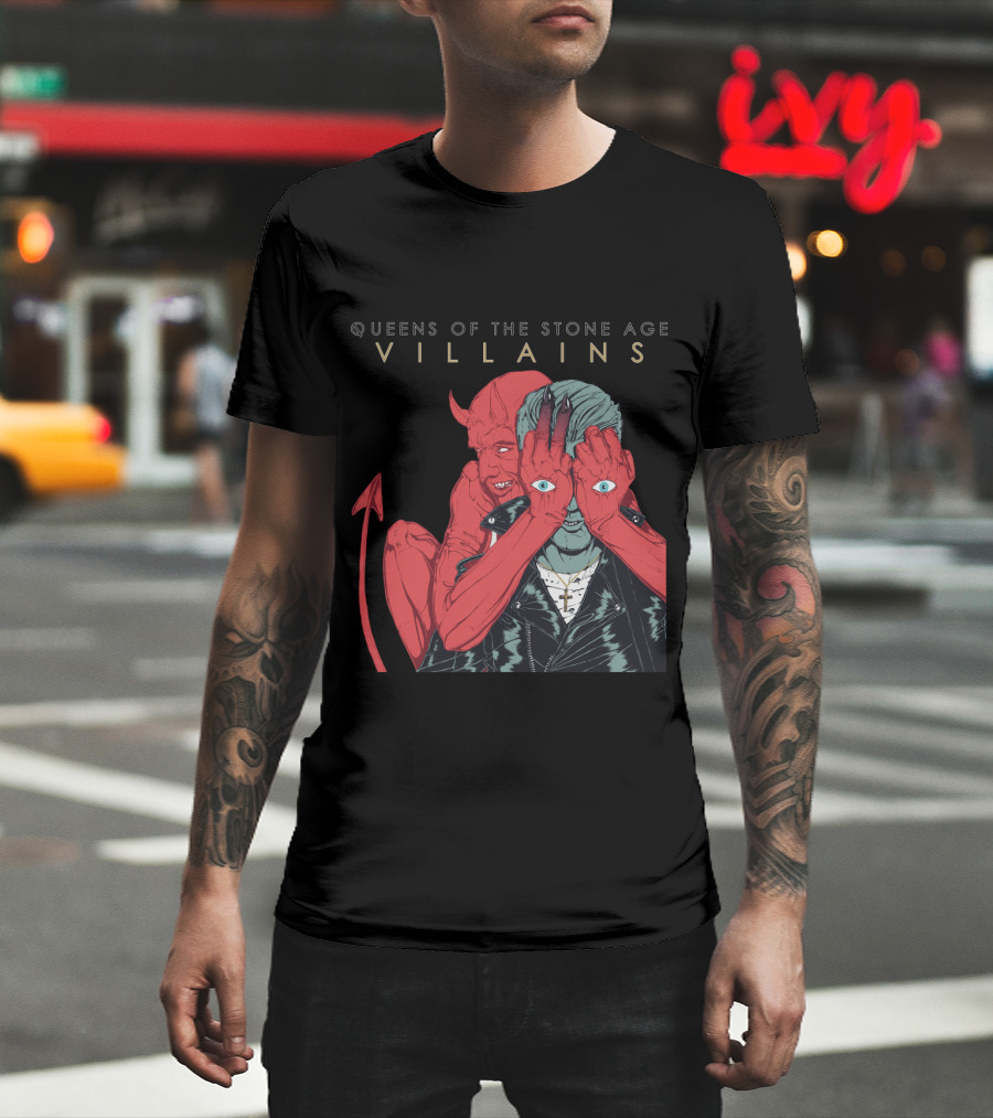 Queens Of The Stone Age Villains Devil And Leather Jacket T-Shirt
