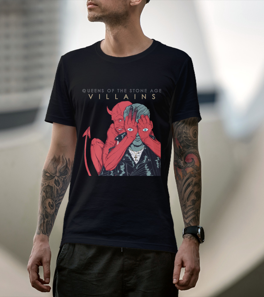 Queens Of The Stone Age Villains Devil And Leather Jacket T-Shirt
