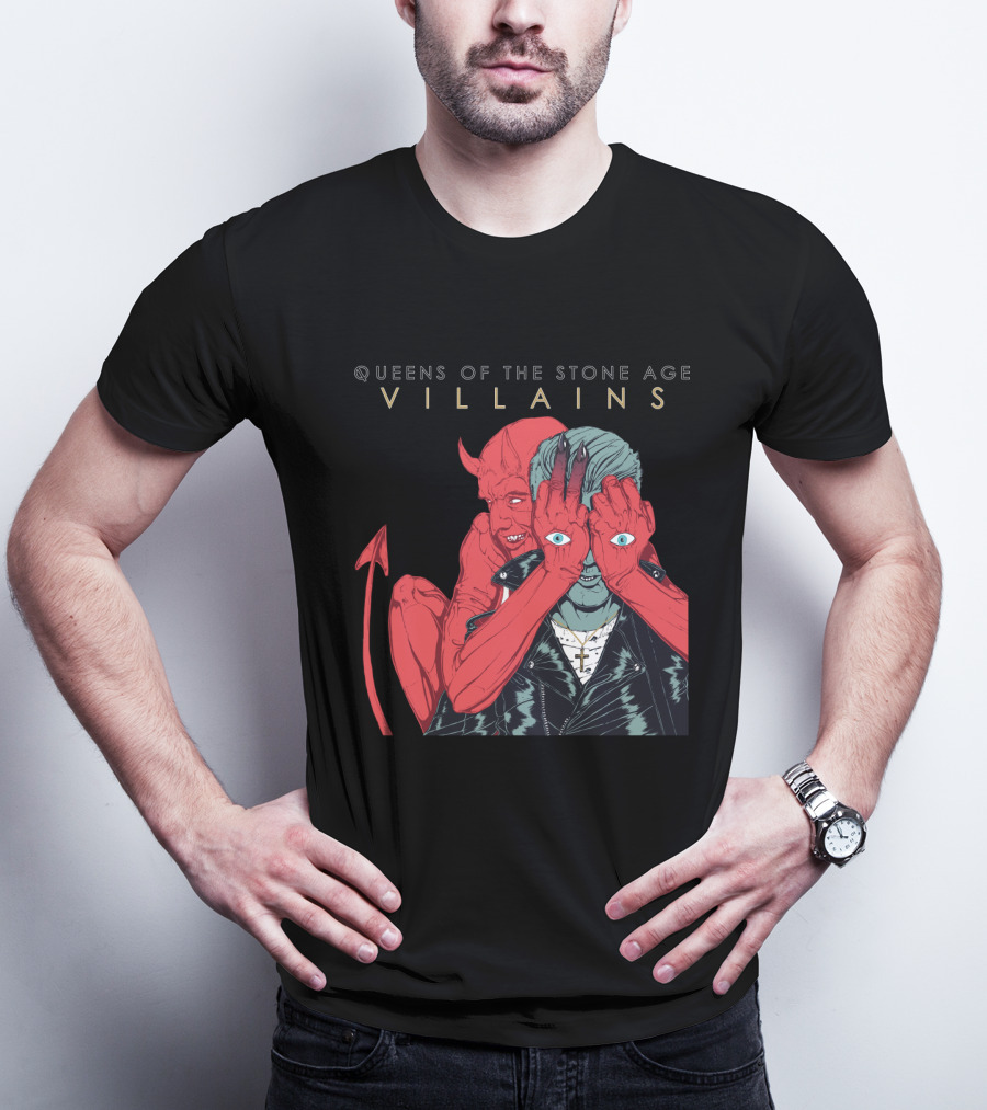 Queens Of The Stone Age Villains Devil And Leather Jacket T-Shirt