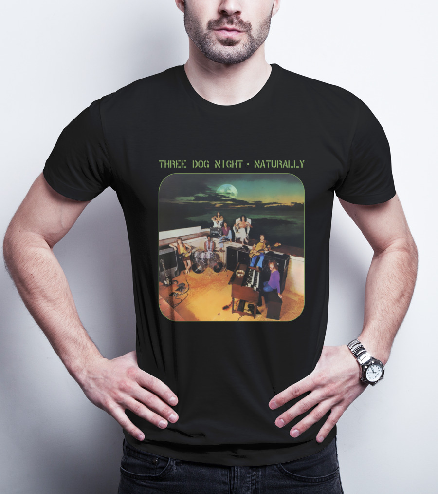 Three Dog Night Naturally Album Cover Moonlit Rooftop Band Scene T-Shirt