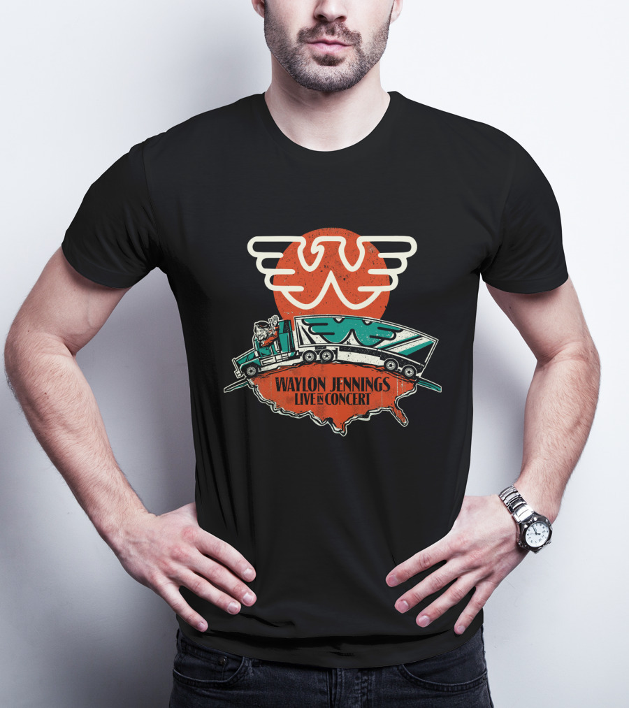 Waylon Jennings Live In Concert Usa Map Truck And Winged T-Shirt