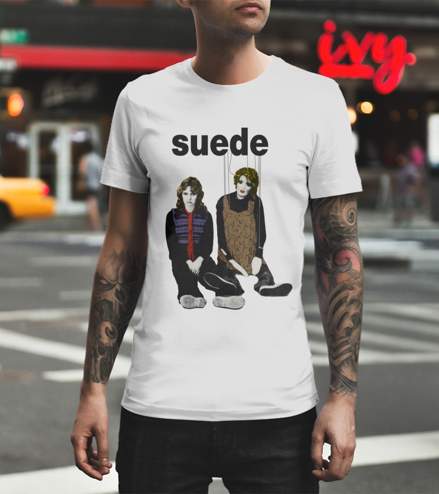 Suede Band Puppet Imagery With Colorful Outfits T-Shirt