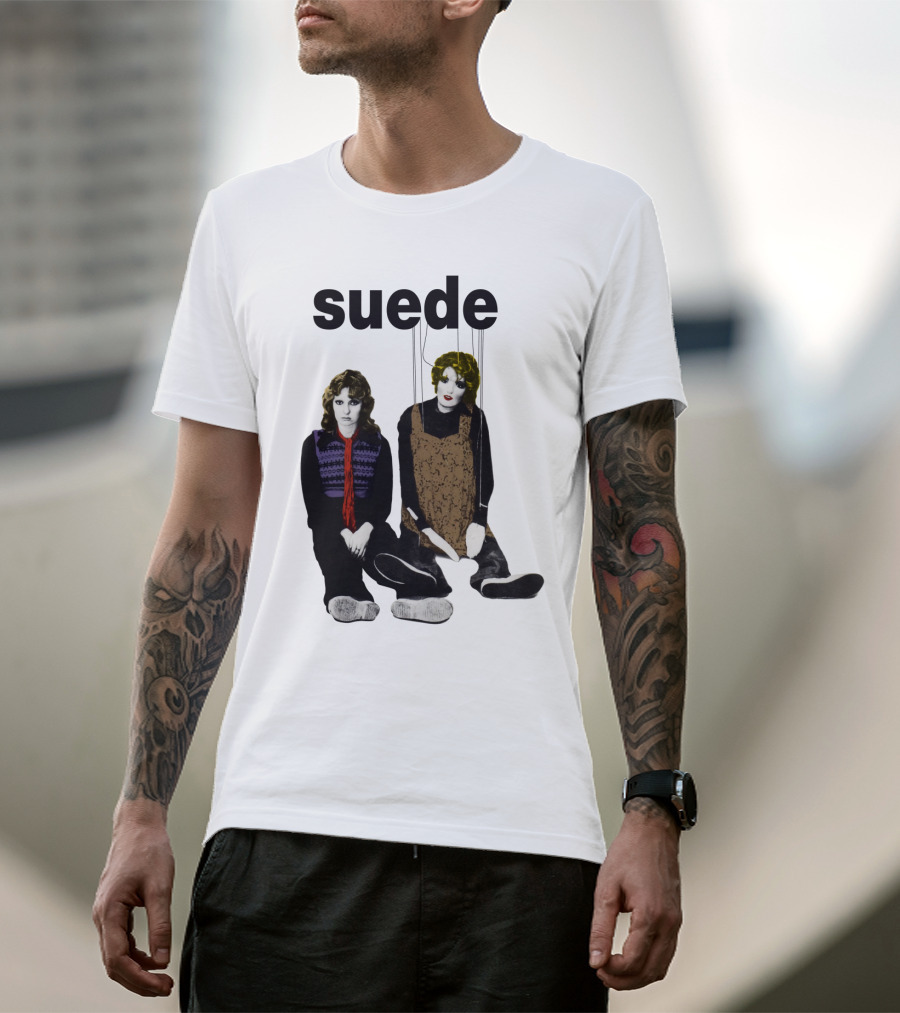 Suede Band Puppet Imagery With Colorful Outfits T-Shirt
