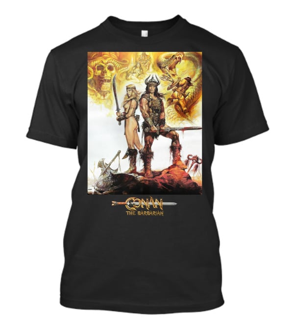 Conan The Barbarian Sword Skulls Warrior Fantasy Art T-Shirt