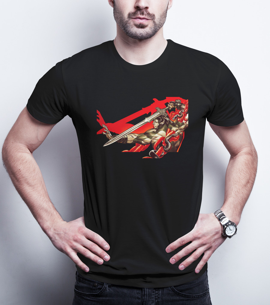 Conan Sword Action With Red Snakes And Warrior T-Shirt