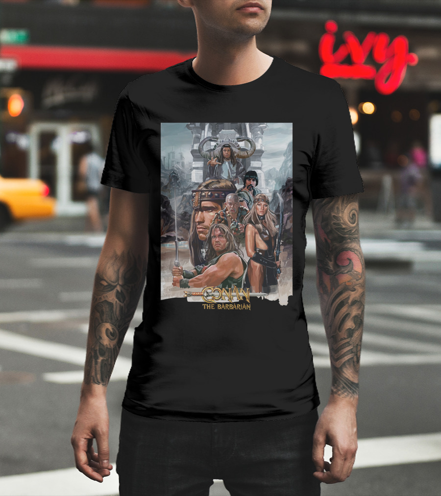 Conan The Barbarian Movie Characters Collage - Sword And Fortress T-Shirt