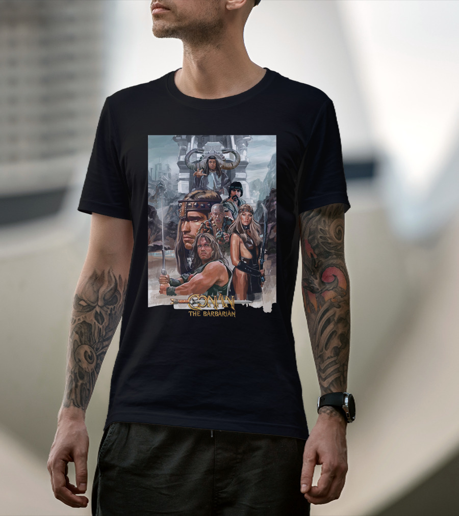 Conan The Barbarian Movie Characters Collage - Sword And Fortress T-Shirt