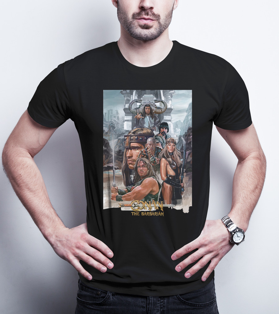 Conan The Barbarian Movie Characters Collage - Sword And Fortress T-Shirt