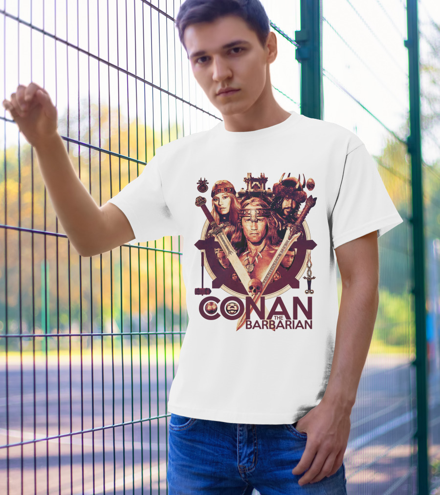 Conan The Barbarian Warrior Circle With Swords And Characters T-Shirt