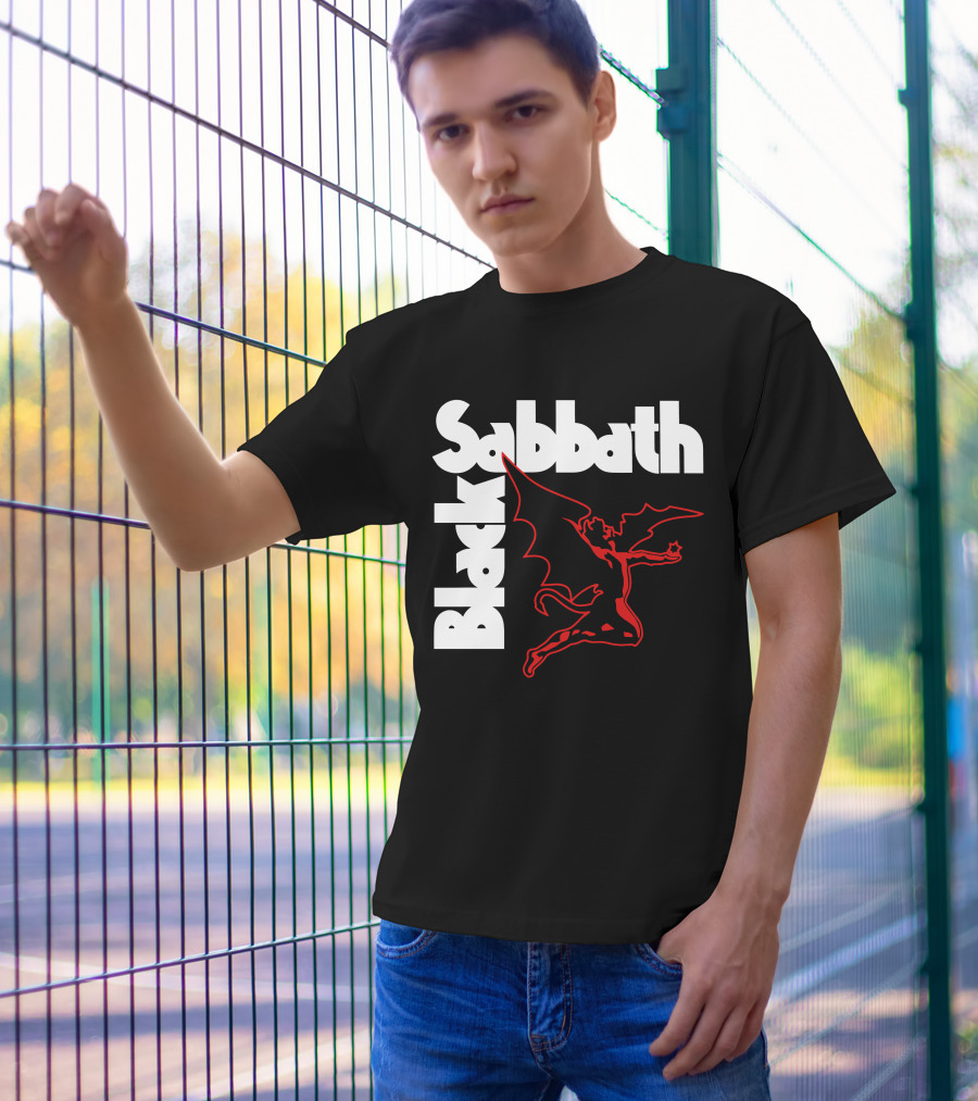Black Sabbath Logo With Red Winged Figure T-Shirt
