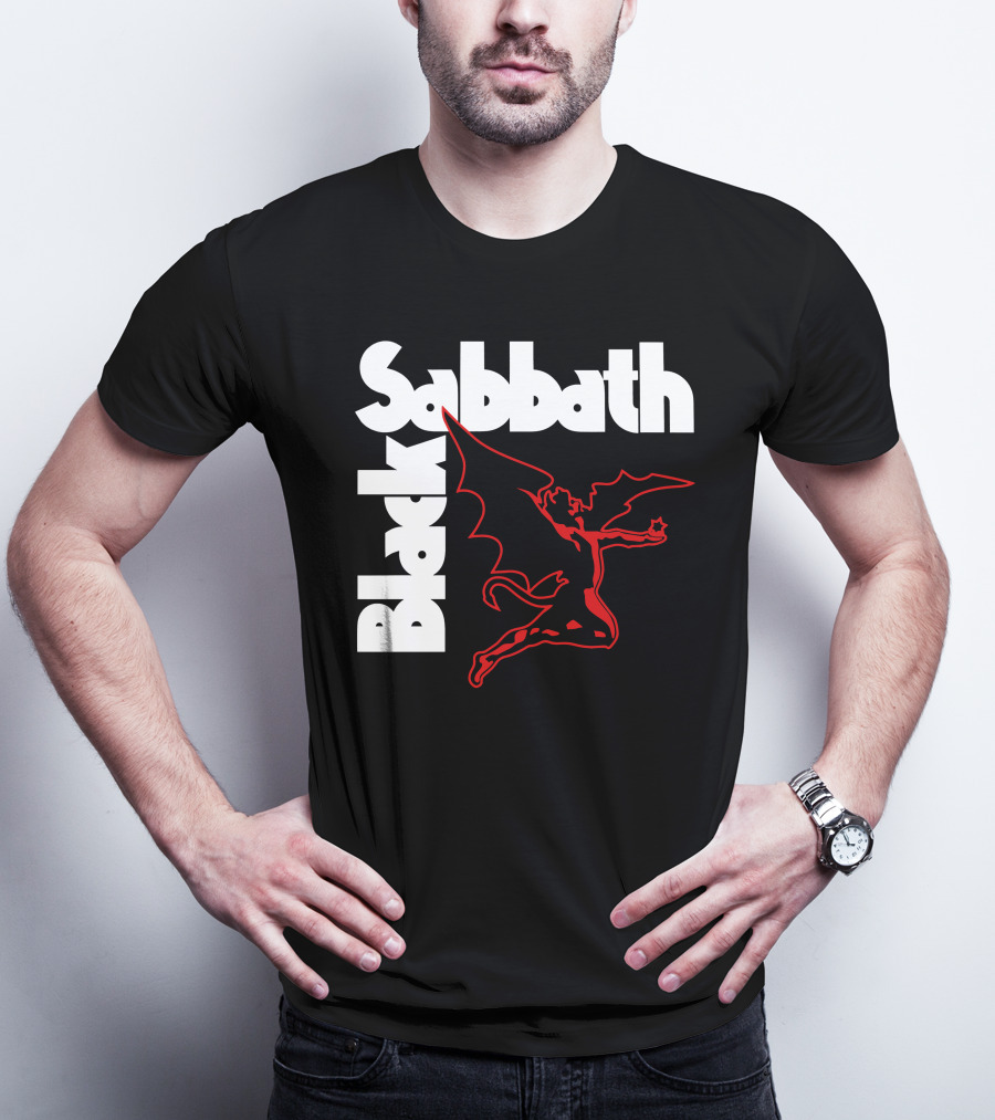 Black Sabbath Logo With Red Winged Figure T-Shirt