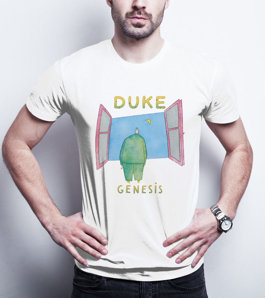 Duke Genesis Album Artwork Blue Figurine With Open Window And Crescent Moon T-Shirt
