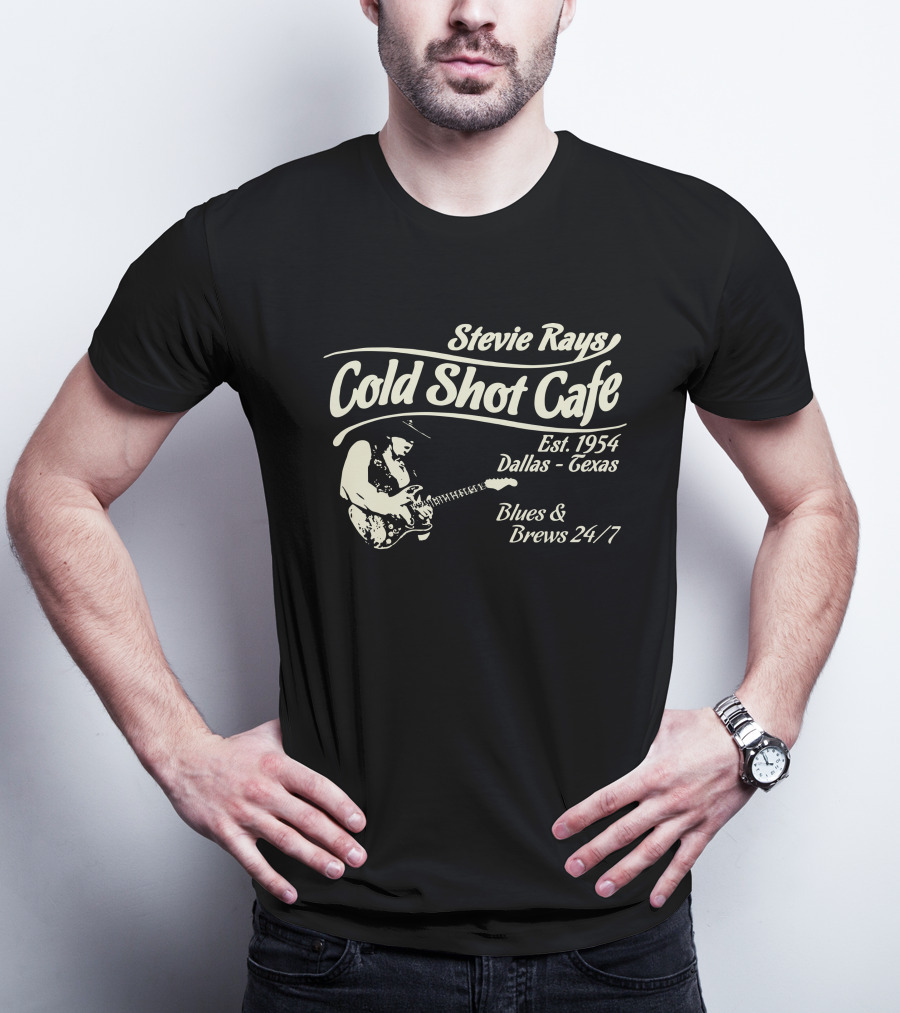 Stevie Rays Cold Shot Cafe Est. 1954 Dallas Texas Blues & Brews 24/7 T-Shirt