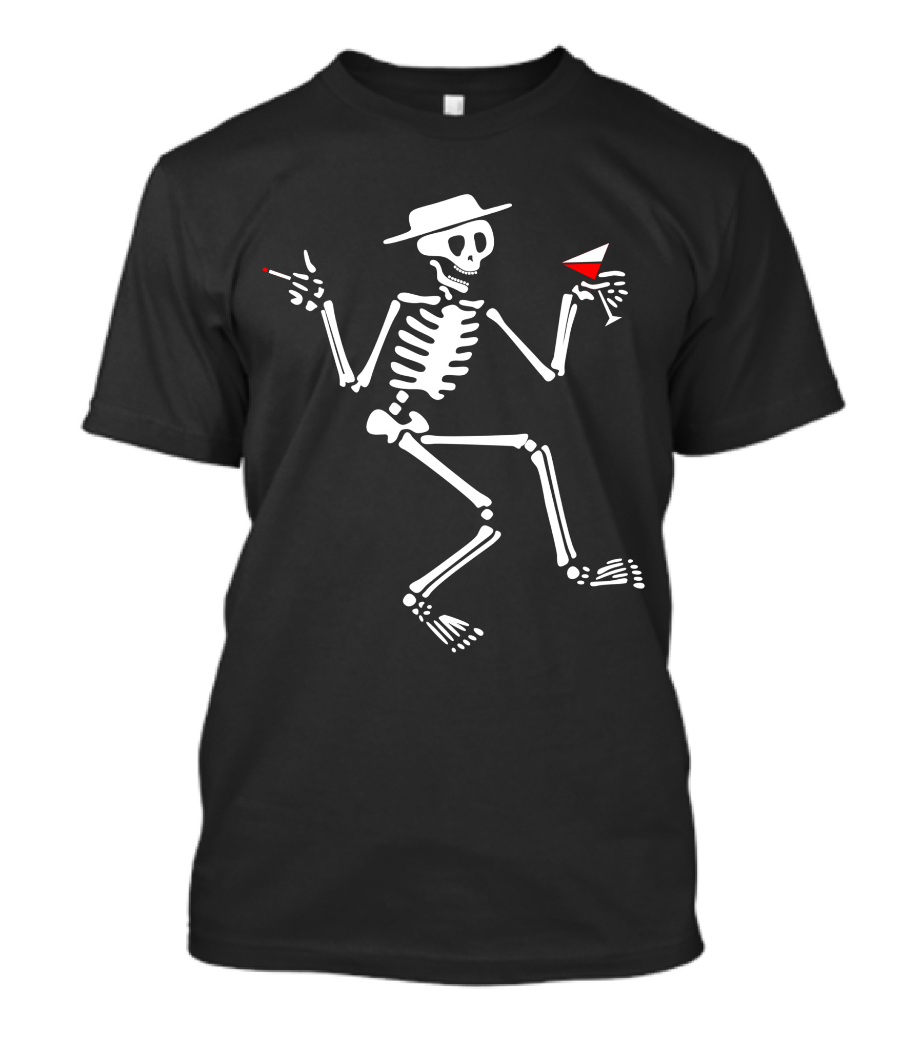 Sdt (28) Skeleton With Hat Smoking And Drinking Martini Iconic Symbol T-Shirt