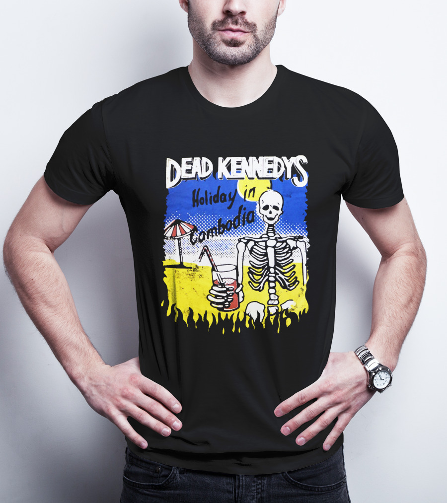 Dead Kennedys Holiday In Cambodia Skeleton Drink Umbrella Scene T-Shirt