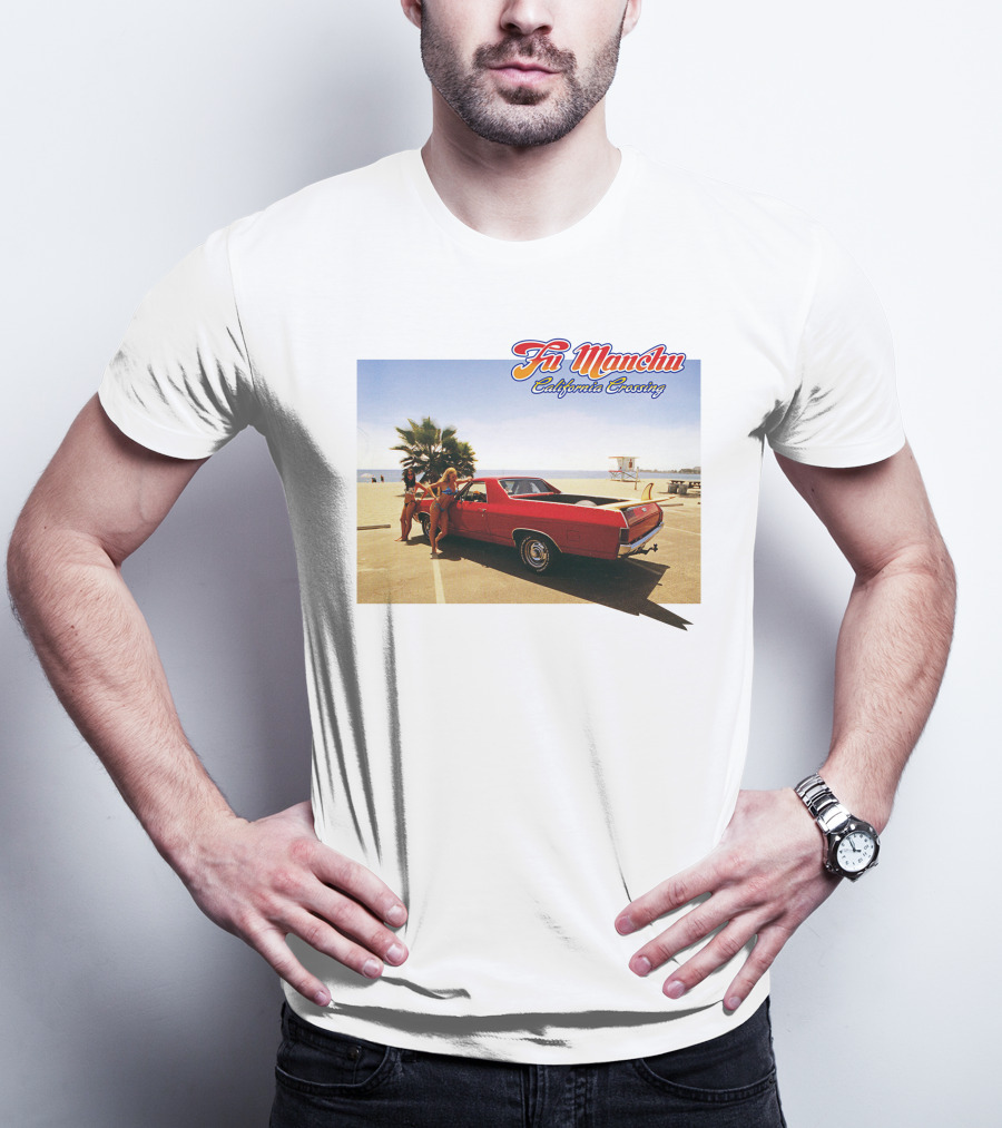 Fu Manchu California Crossing Red Car Beach Scene T-Shirt