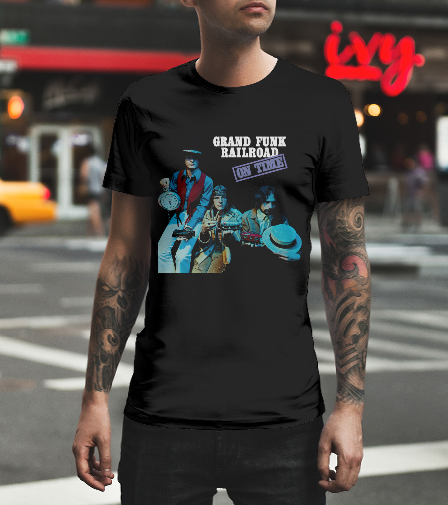 Grand Funk Railroad On Time Album Cover Clock Band Members T-Shirt