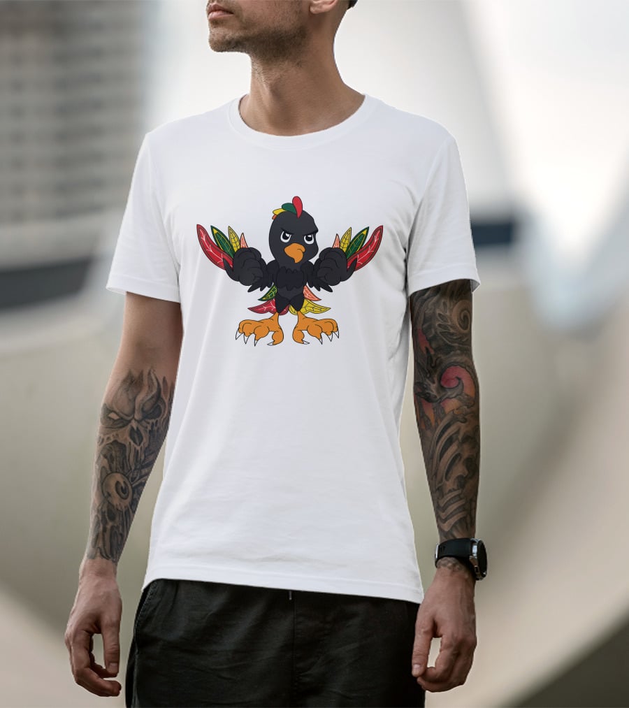 Chicago Blackhawks 19 Angry Cartoon Bird With Colorful Feather Wings And Clenched Fists T-Shirt