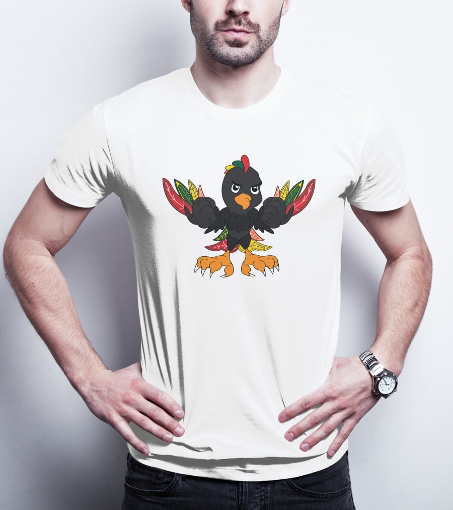 Chicago Blackhawks 19 Angry Cartoon Bird With Colorful Feather Wings And Clenched Fists T-Shirt