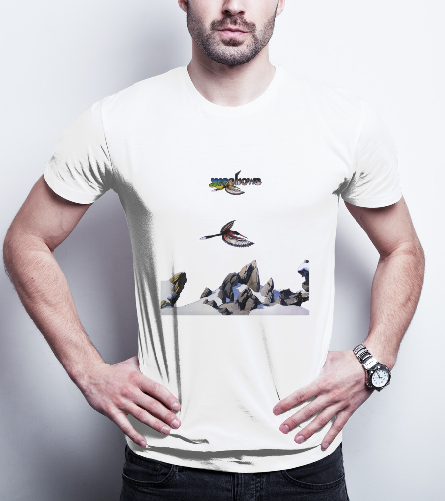 Yes W Flock Of Birds Over Snowy Mountain Peaks T-Shirt