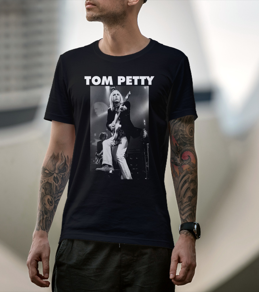 Tom Petty Rock Legend Performance Black And White T-Shirt