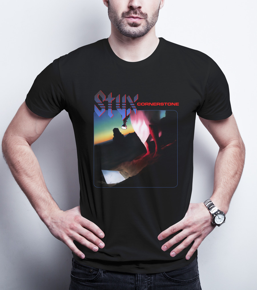 Styx Cornerstone Album Cover Art With Figure Holding Lantern At Sunset T-Shirt