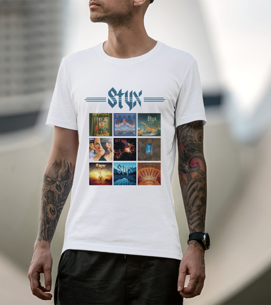 Styx Album Covers Compilation Featuring Iconic Band Art T-Shirt