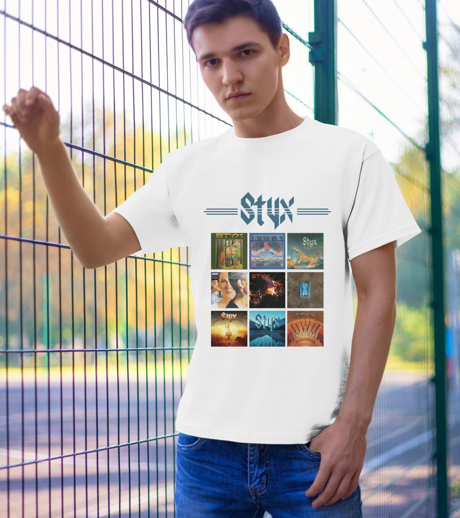 Styx Album Covers Compilation Featuring Iconic Band Art T-Shirt
